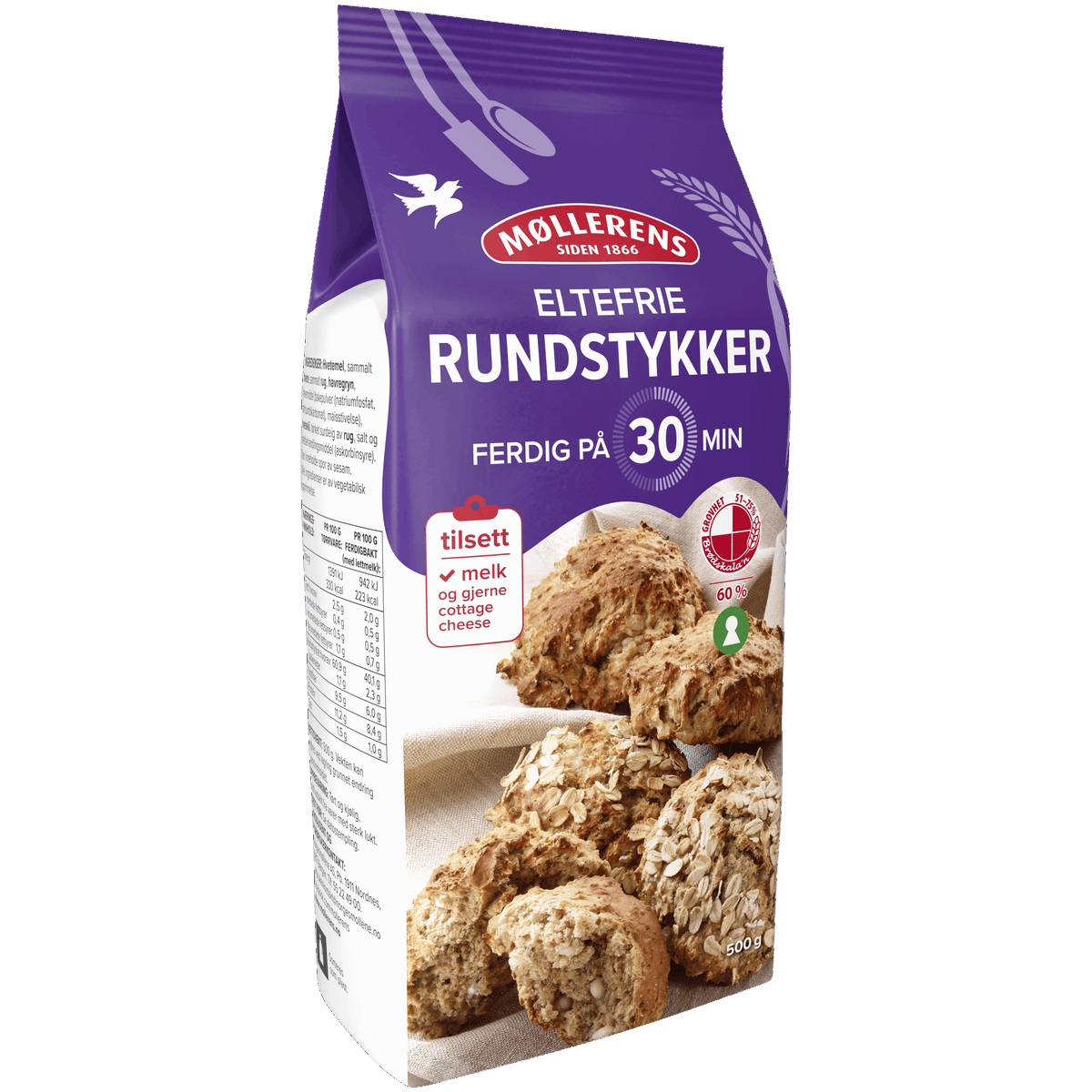 Møllerens eltefrie rundstykker på 30 min - Norgesmøllene